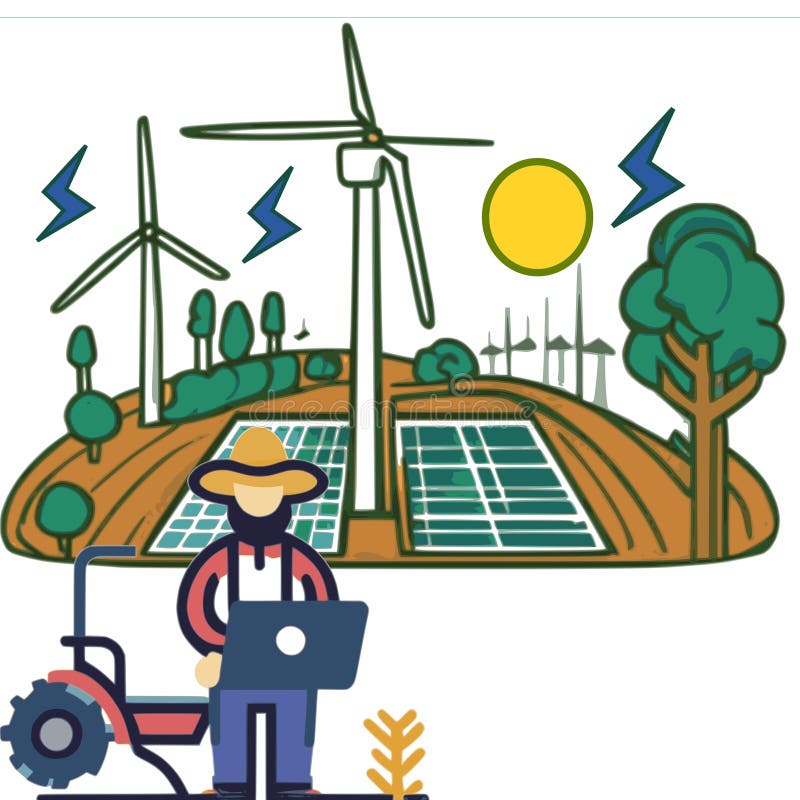 Solar Wind Power Farmer Graphics Stock Illustration - Illustration of ...