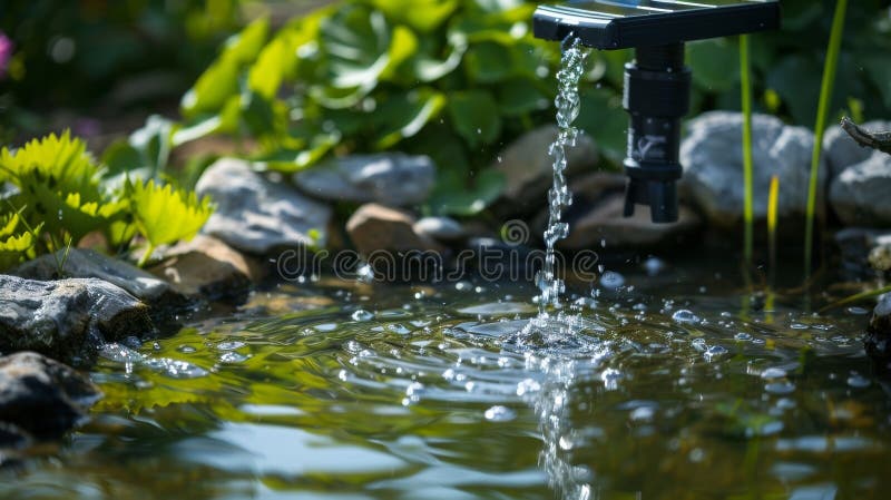 The Solarpowered Water Pump Steadily Pumping Water into a Small Pond ...
