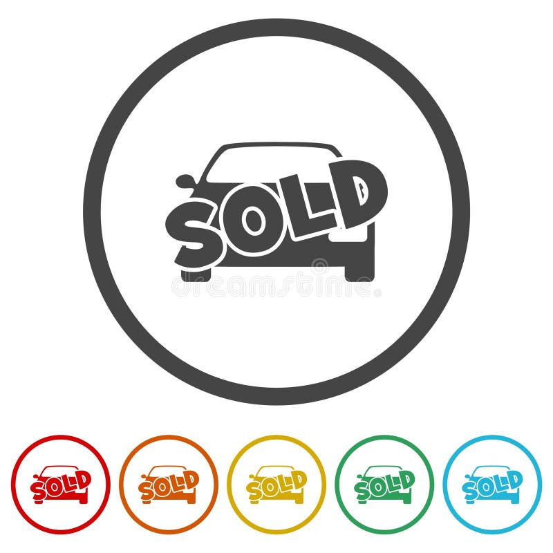 Sold Car Icon. Set Icons in Color Circle Buttons Stock Illustration ...