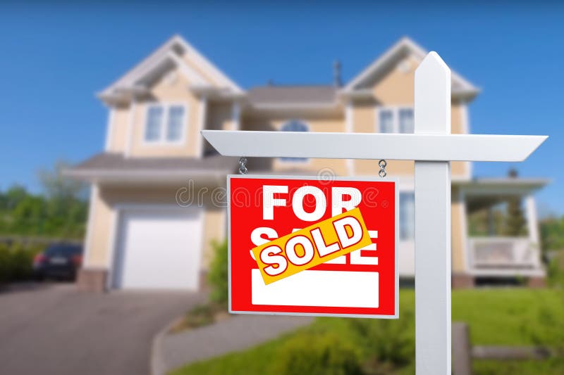 Sold Home for Sale Sign in Front of New House. Stock Illustration ...
