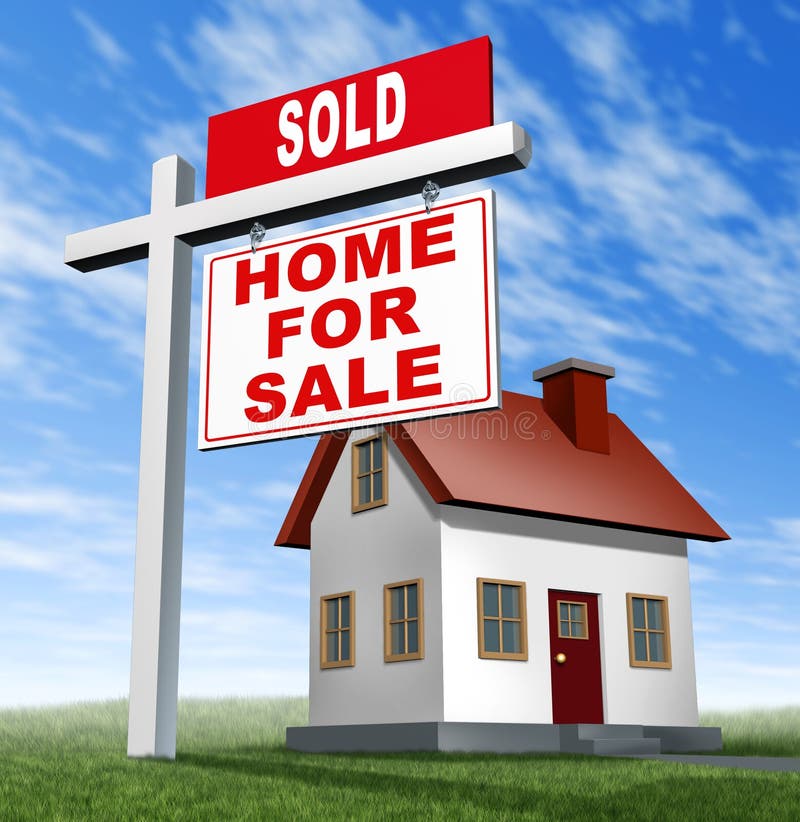 Sold Home for Sale Sign and House Stock Illustration - Illustration of ...