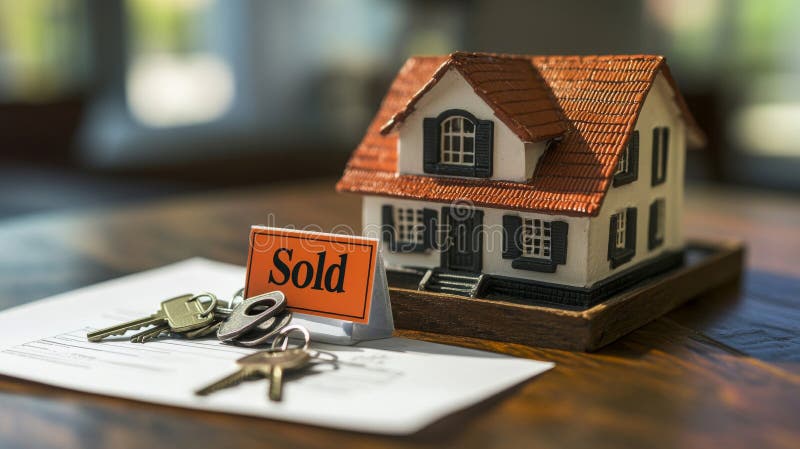 Sold House Model with Keys and Documents Stock Illustration ...
