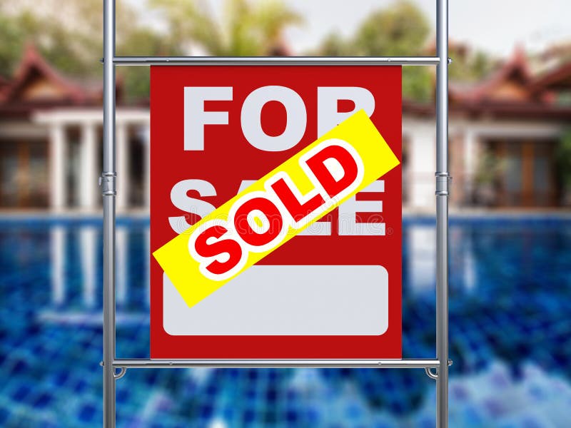 Sold House Sign Hanging with Metal Pipe Stock Photo - Image of pipe ...