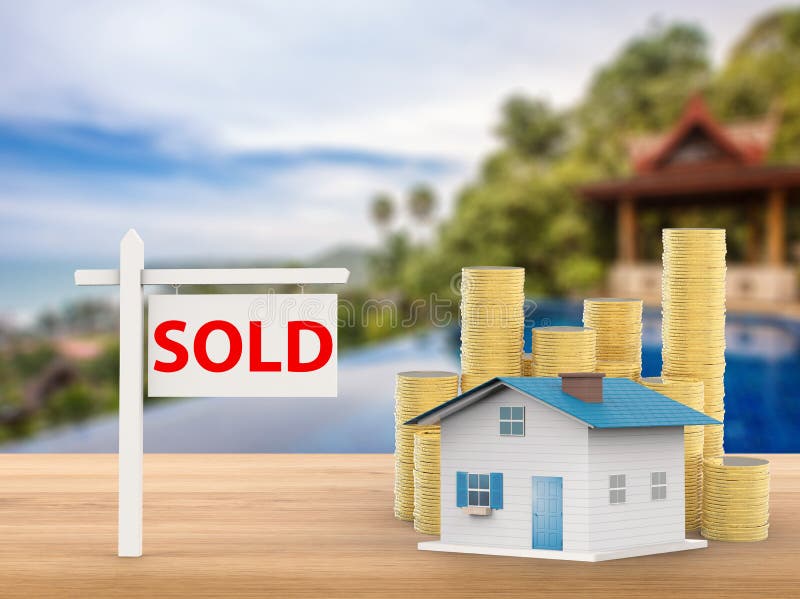 Sold house sign stock image. Image of sign, golden, business - 82833479