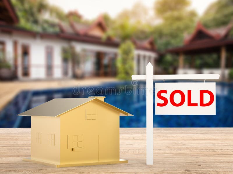 Sold house sign stock image. Image of sign, golden, business - 82833479