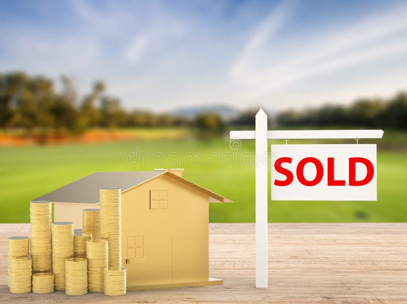 Sold house sign stock image. Image of sign, golden, business - 82833479
