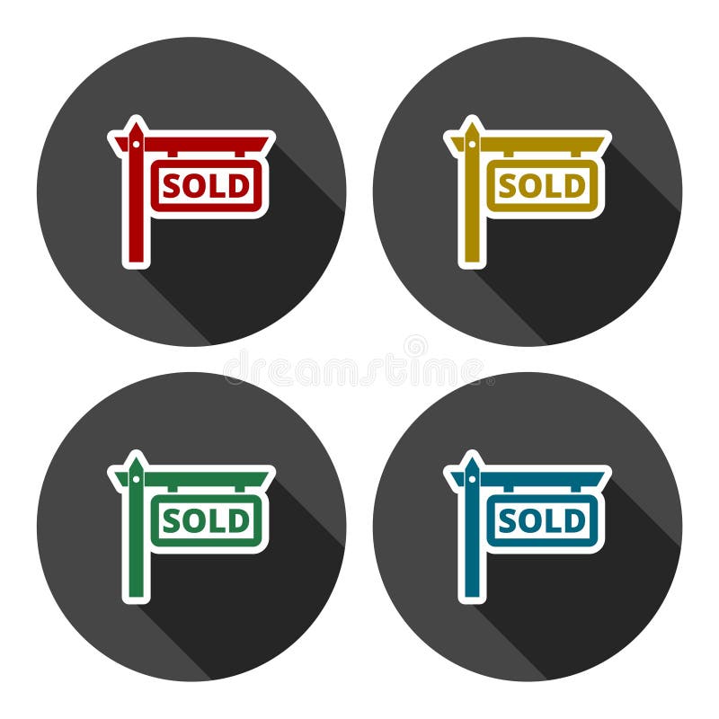 Sold Icons Set with Long Shadow Stock Vector - Illustration of line ...