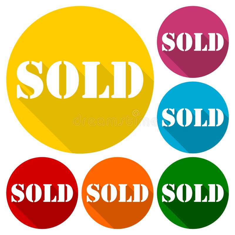 Sold Icons Set with Long Shadow Stock Vector - Illustration of sign ...