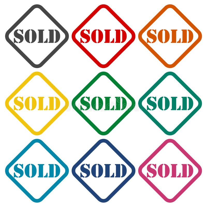 Sold icons set stock vector. Illustration of gone, sale - 99665513