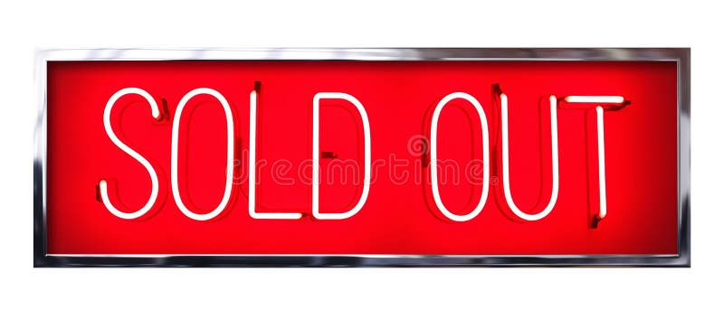 Sold Out Sign in Red Neon Letters Stock Image - Image of sign, desk ...
