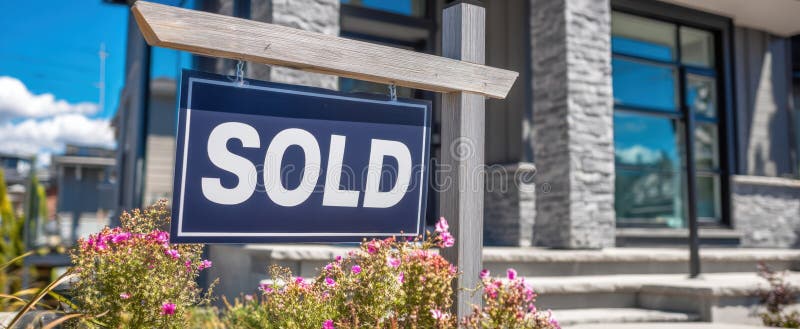 The Sold Sign in Front of a Beautiful Home Surrounded by Vibrant ...