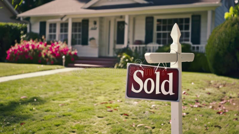 "Sold" Sign on the Front Lawn Stock Illustration - Illustration of ...