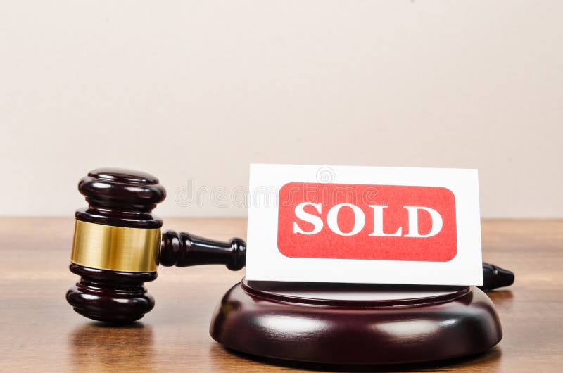 Sold Tag with Wooden Gavel. Stock Photo - Image of label, lawyer: 109367710