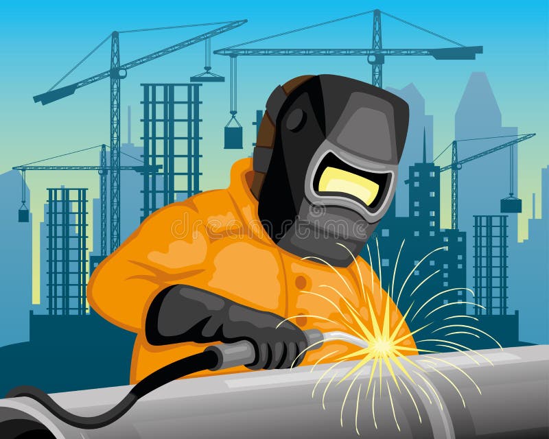 El Hombre Suelda Con Autógena La Construcción De Acero Por La Soldadora ...