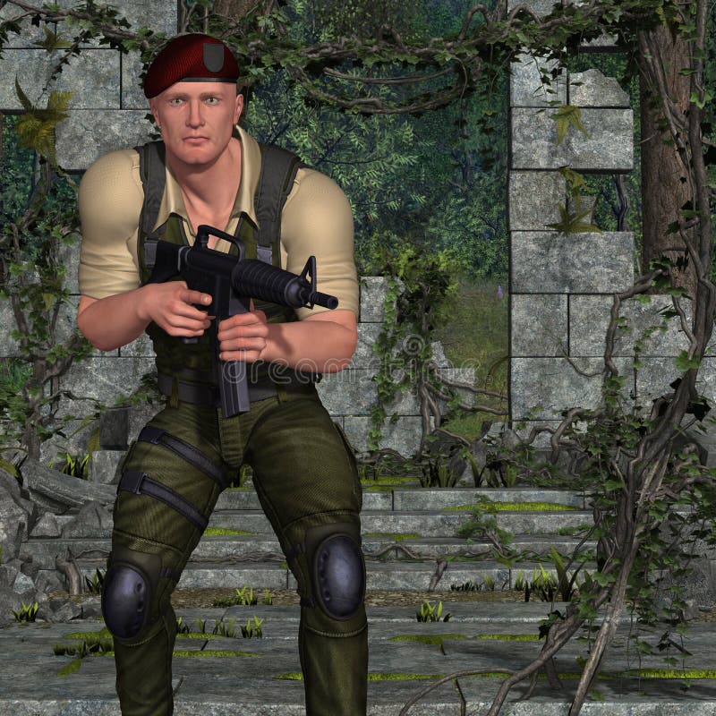 Soldat mit Waffe stock abbildung. Illustration von zeitschrift - 21062255