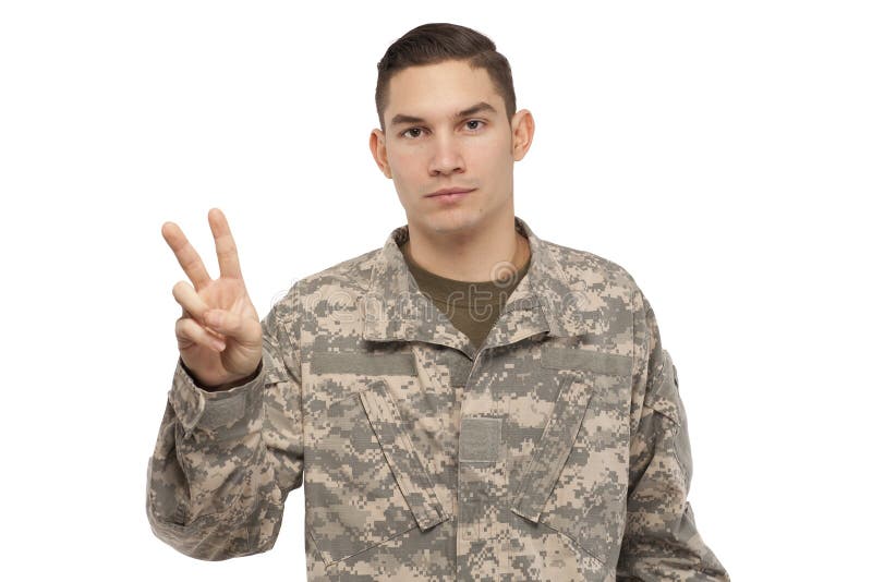 Soldato con segno di pace immagine stock. Immagine di osservare - 50024977