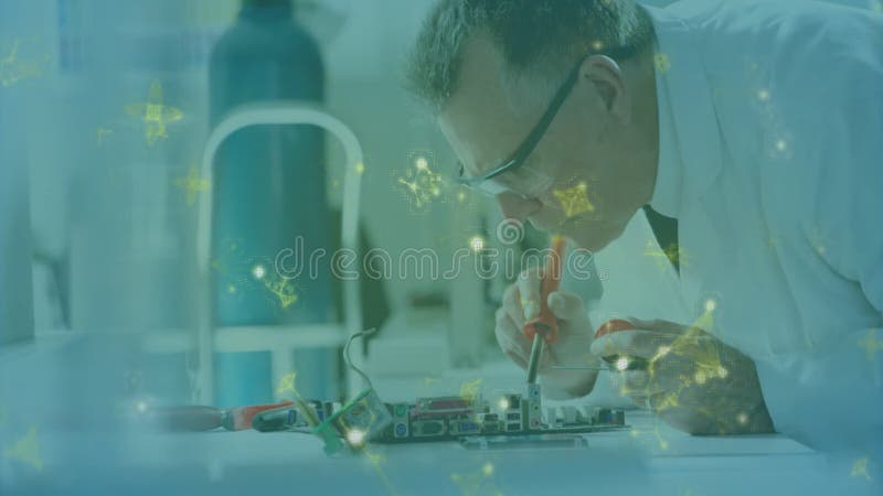 Soldering Electronics on Circuit Board with Glowing Particles Animation ...