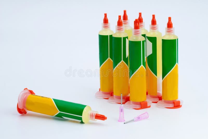 Soldering Flux Tubes Arranged with Applicator Tips Isolated on White ...