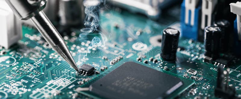 Soldering Iron Solder the Computer Chip on Circuit Board. Banner Stock ... Soldering Iron Solder the Computer Chip on Circuit Board. Banner Stock ...