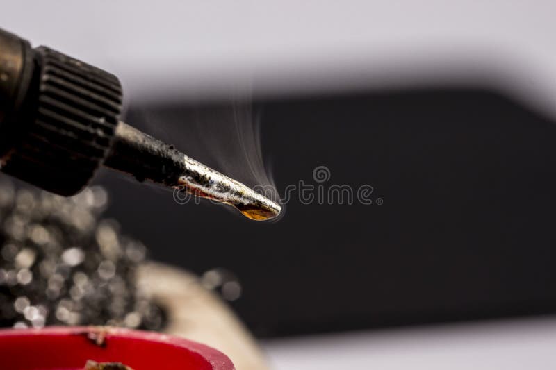 Soldering Iron Tip when Working with Smoke. Taken in Close-up with a ...