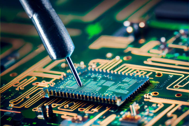 Soldering a Micro Chip Processor with Iron Tool on a Green Circuit Boad ...