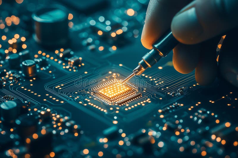 Soldering Microchip on Electronic Circuit Board Stock Illustration ...