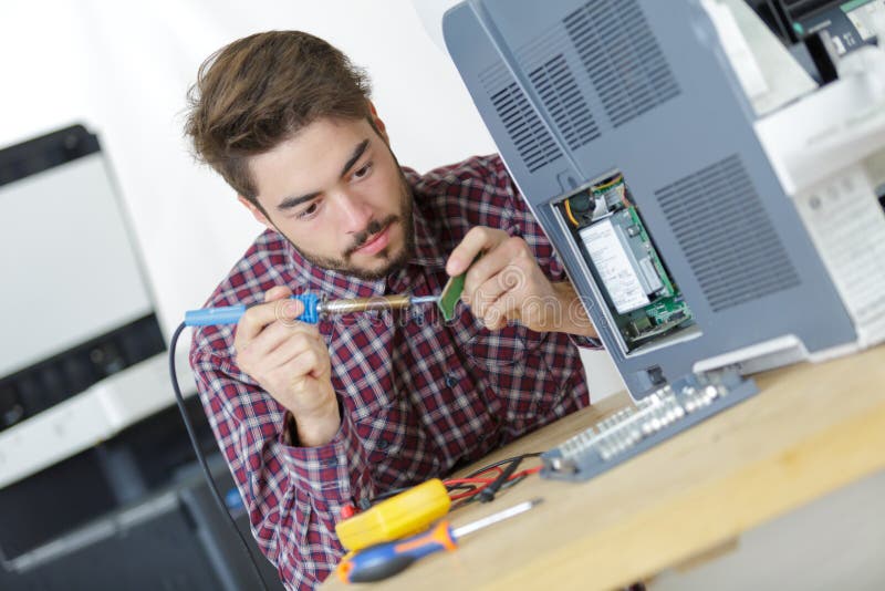 Soldering a pc board stock photo. Image of board, soldering - 119526980