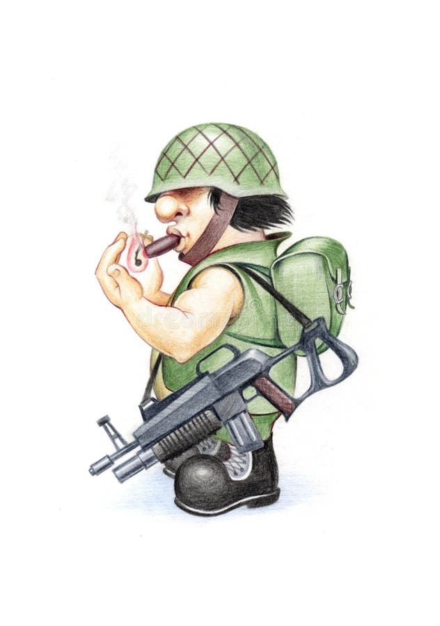 Cartoon Muscle Soldier with Big Machine Gun Stock Illustration ...