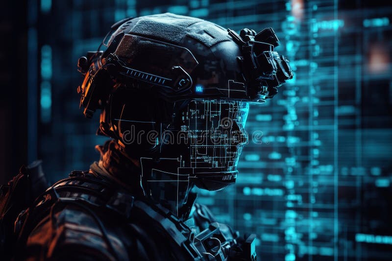 Soldier with Advanced Technology Background in a Futuristic Setting ...