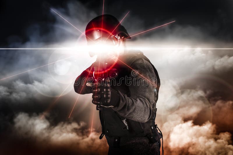 Soldier Aiming Assault Rifle Laser Sight Stock Photo - Image of defend ...