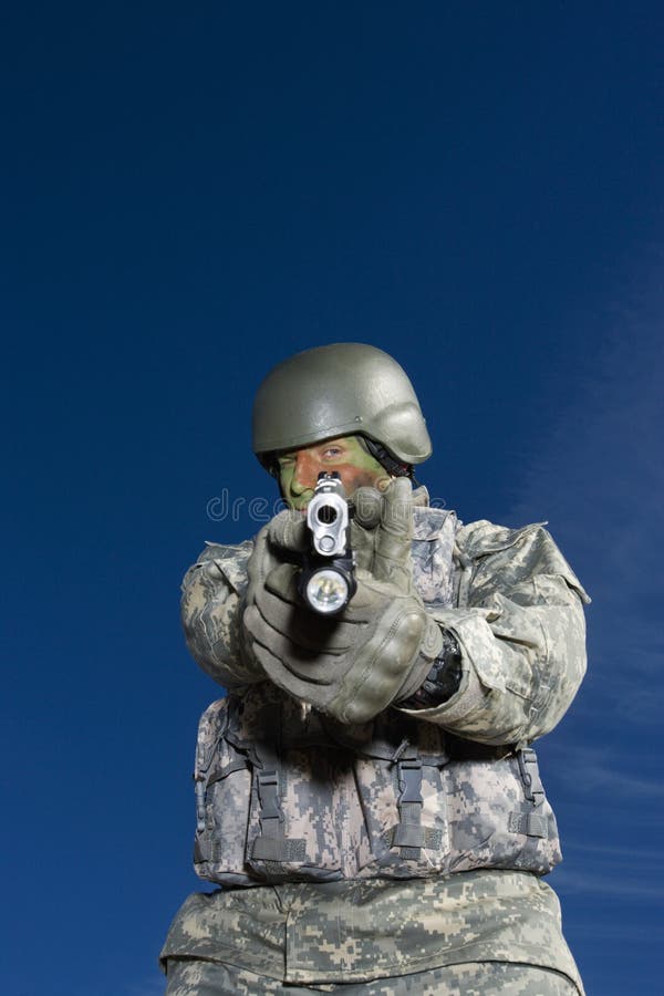 Soldier Aiming with Gun stock photo. Image of armed, angle - 29659900