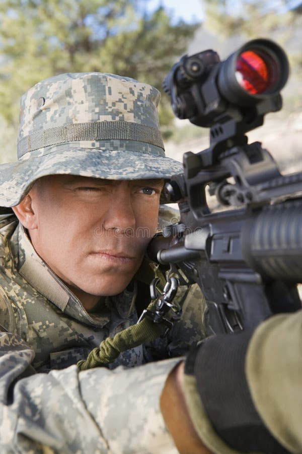 Soldier Aiming Machine Gun stock image. Image of caucasian - 29659837