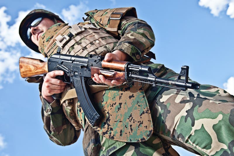 Soldier with ak-47 stock photo. Image of rifle, battlefield - 32388798