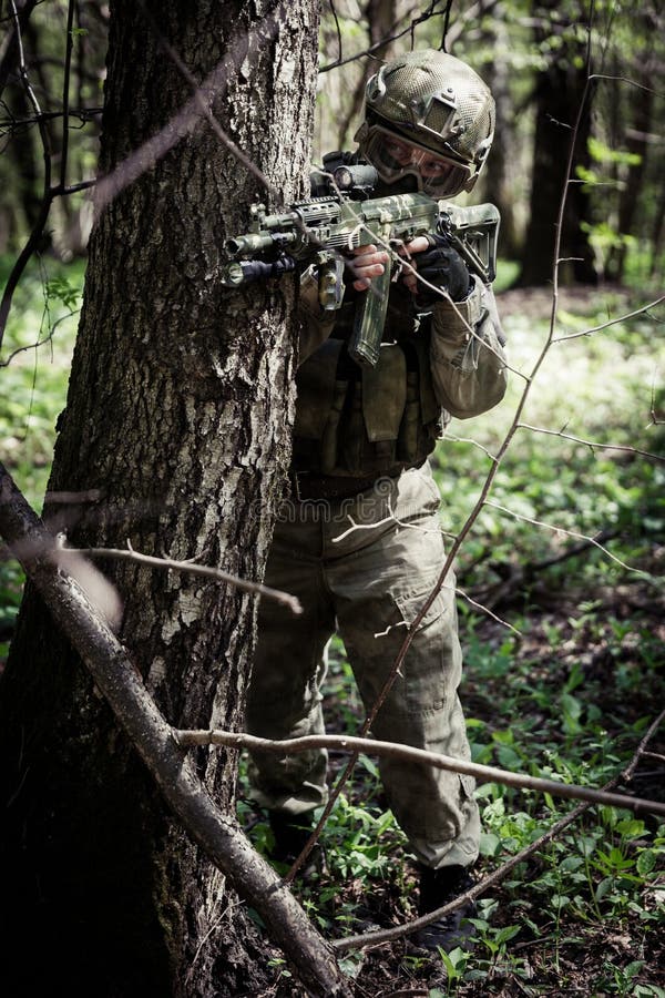 Shooter Behind Fortification Stock Photo - Image of camouflage, play ...