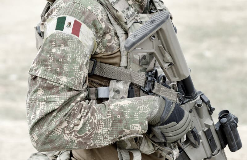 Soldier with Assault Rifle and Flag of Mexico on Military Uniform ...