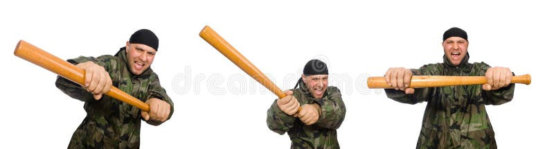 The Soldier with Baseball Bat on White Stock Image - Image of military ...
