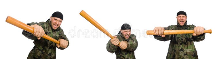 The Soldier with Baseball Bat on White Stock Image - Image of military ...