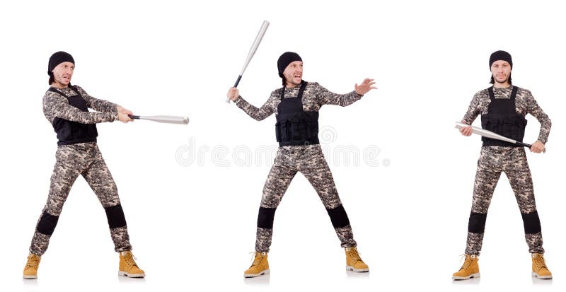 The Soldier with Bat Isolated on the White Background Stock Photo ...