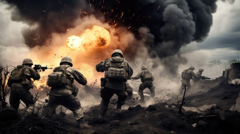 Soldier in Battle, Armed Forces in Combat, Warning Sign of Conflict ...