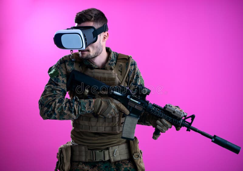 Soldier in Battle Using Virtual Reality Glasses Stock Photo - Image of ...