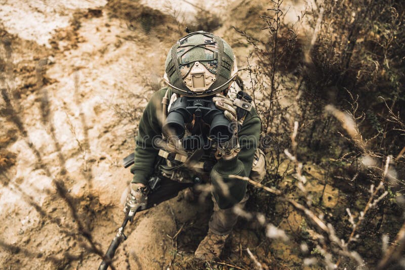 Soldier with Binocular Investigating the Place Stock Image - Image of ...