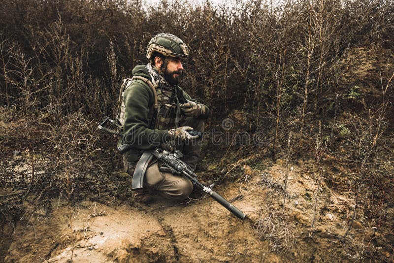 Soldier with Binocular Investigating the Place Stock Image - Image of ...