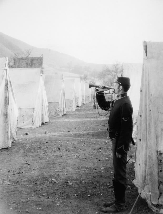 Soldier Blowing Bugle in Army Camp Stock Image - Image of canvas, army ...