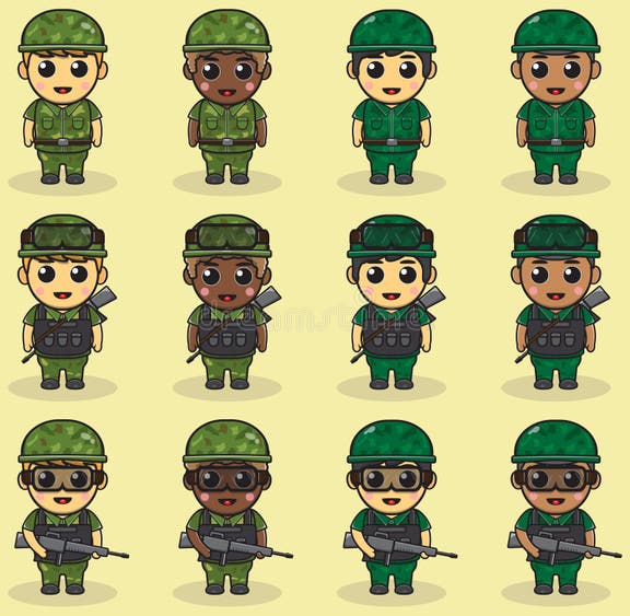Vector Illustration of Soldier Boy Cartoon Bundle Stock Vector ...