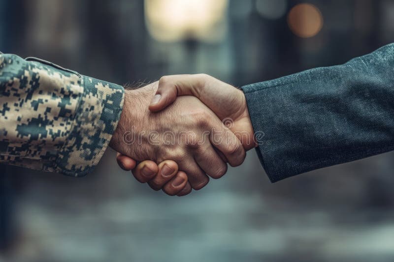 Soldier and a Businessman are Shaking Hands, Symbolizing Collaboration ...