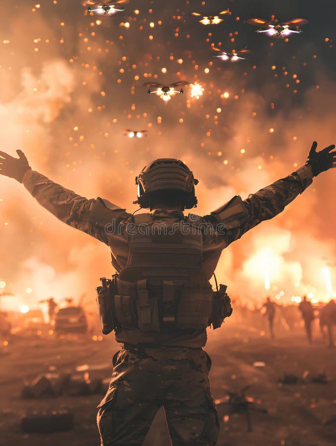 Soldier Commands Drone Swarm in Battlefield – Modern Warfare Technology ...
