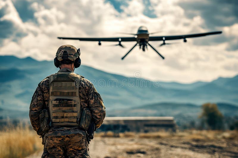 Soldier Controls Combat Drone in Field Operation Stock Image - Image of ...