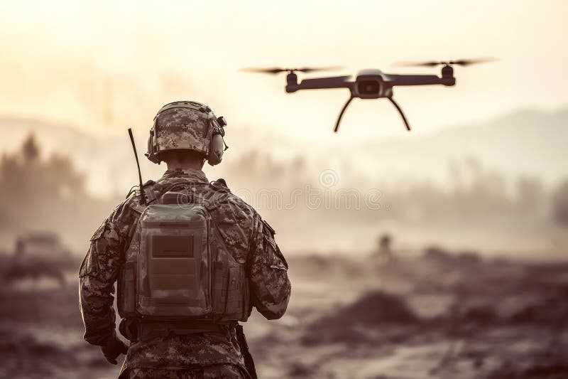 Soldier Controls Combat Drone in Field Operation Stock Image - Image of ...