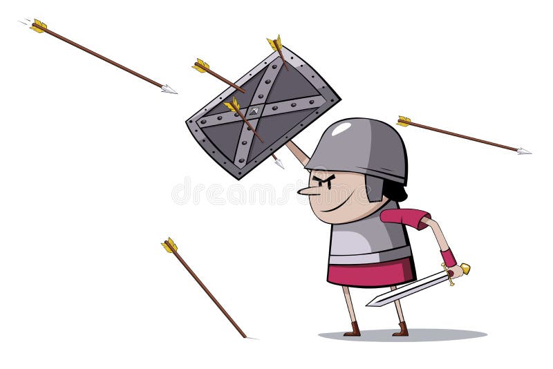 Soldier Defends Himself with a Shield from Arrows Stock Vector ...
