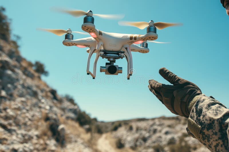 Soldier Deploying Tactical Drone in Rugged Terrain for Strategic ...